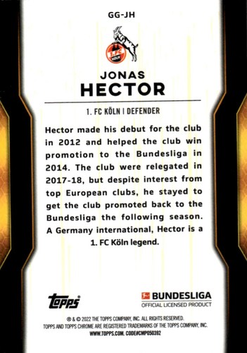 2021-22 Topps Chrome Bundesliga Golden Generation #GG-JH Jonas Hector 1 ...