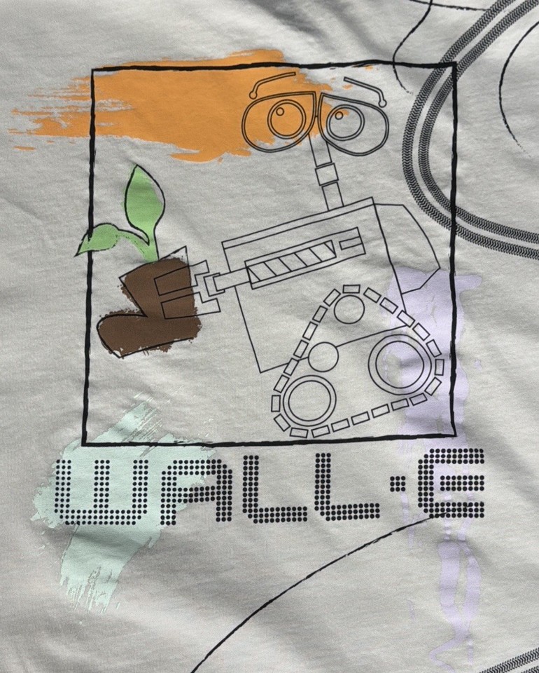 Disney Wall-E Eva Boot Tan Multi-Color Double Sided Graphic T-Shirt Tee ...