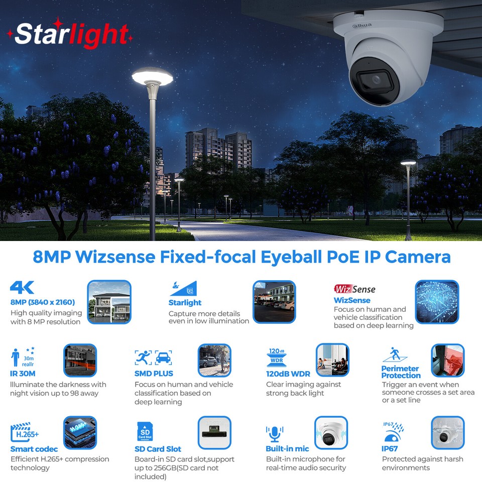 Dahua 4CH 8MP WizSense IP Camera System WD 2TB 4K Starlight IPC ...