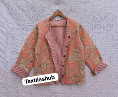 Indian Peach Floral Quilted Cotton Jacket Handmade Jacket Women's ...