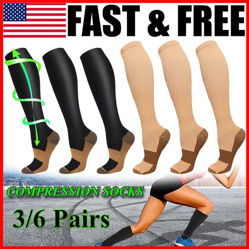 3/6 Pairs Copper Compression 20-30mmHg Graduated Support Socks Mens ...