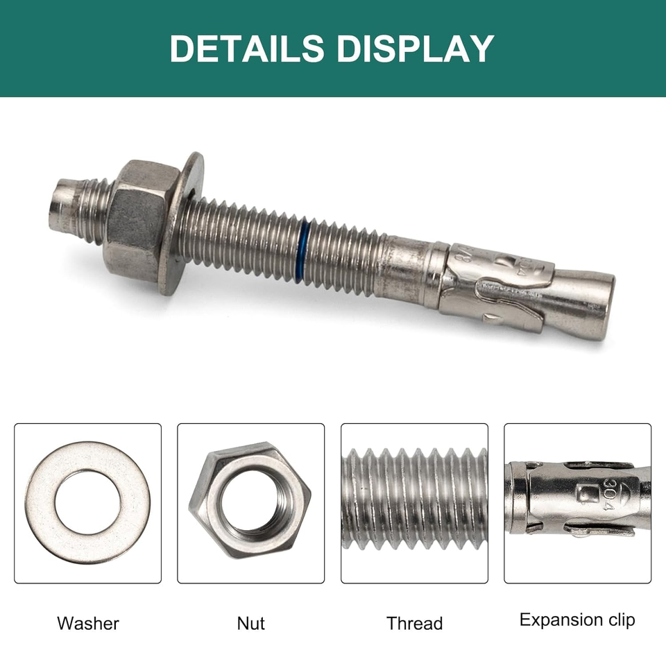 5/8" X 5" Concrete Anchors (4 Pack) 5/8 Inch Wedge Anchors Bolts ...