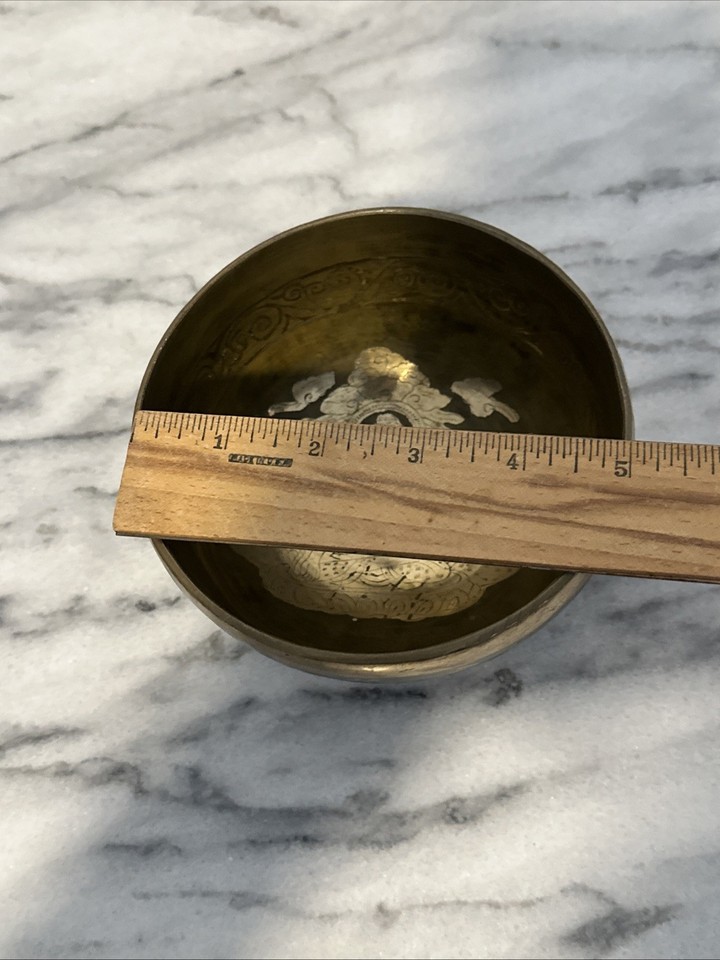 Hand-Etched Tibetan Singing Bowl Brass Mantra Meditation Sound Yoga No ...