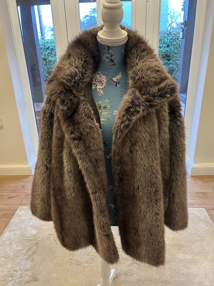 Primark Paula Echevarria Faux Fur Jacket In Mink Brown Size Large Sold ...