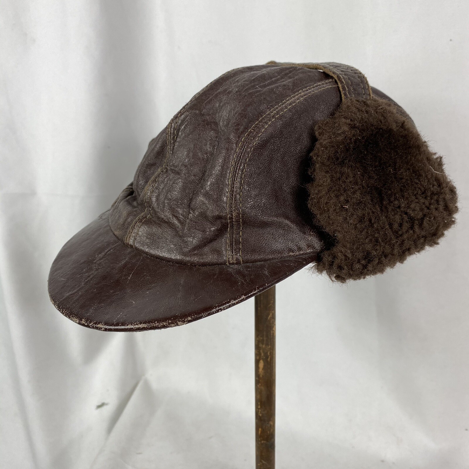 Vintage 1950s Youth Leather Flight Cap - Gem
