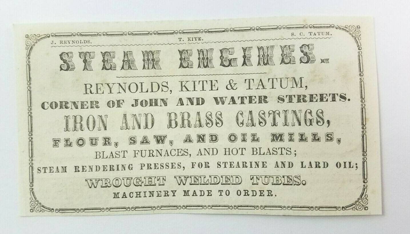 1851 Cincinnati Ohio Print Advertisement Reynolds Kite Tatum Steam ...