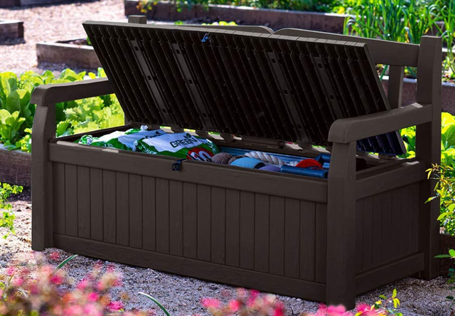 Keter Eden 213126 70-Gallon Bench with a Storage Box - Espresso Brown ...