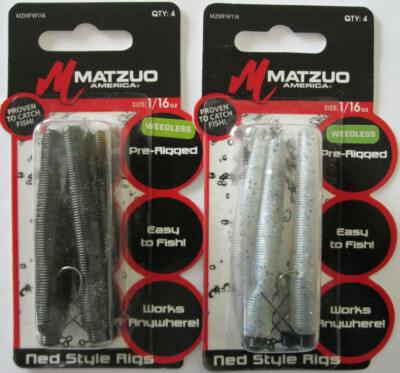 2 - MATZUO Weedless Ned Style Rigs - 4/Pk - 1/16 oz. - Green Pumpkin ...