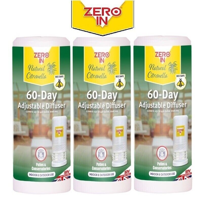 3 x Zero In 60 Day Citronella Diffusers, Portable Fly Insect Killer ...