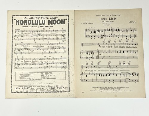 Charles Lindbergh Sheet Music Duo Set, Lucky Lindy and The Eagle Of The ...