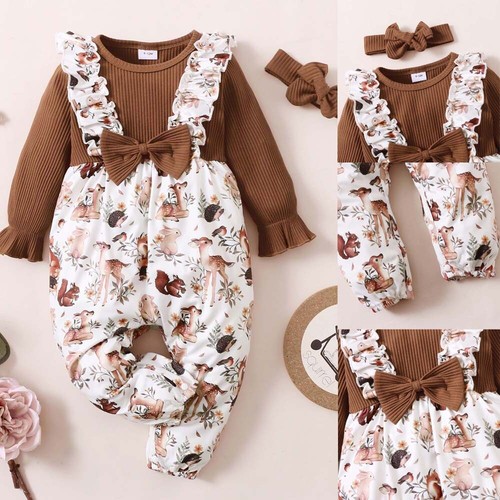 Newborn Infant Baby Outfit Girl Floral Suspend Romper Bodysuit Headband ...