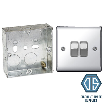 BG Polished Chrome Double Light Switch NPC42 and 25mm Single Metal Back ...