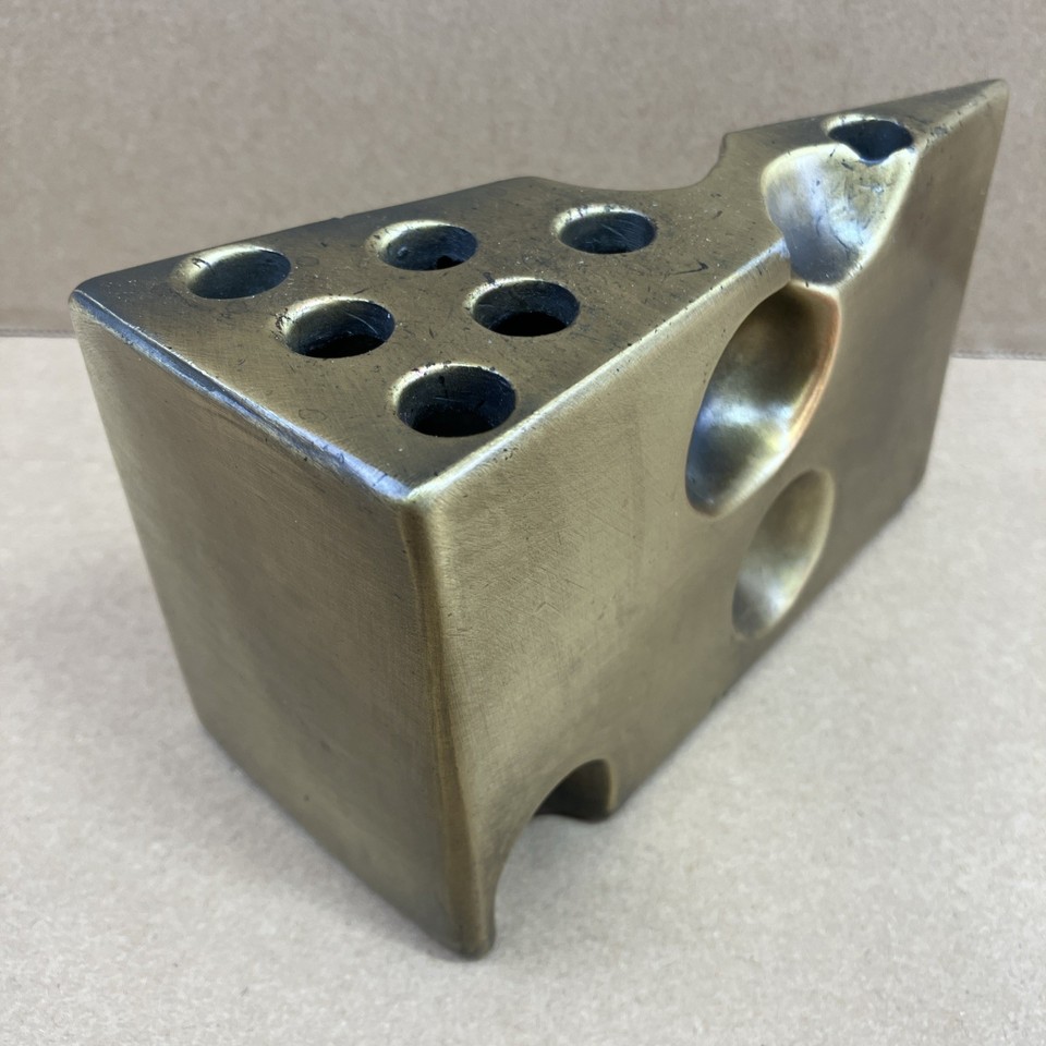 Vintage MCM Brass Swiss Cheese Wedge Pen Pencil Holder Paperweight Desk ...