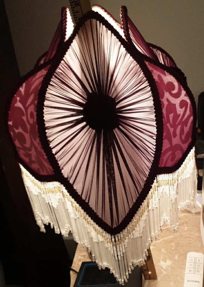 Victorian Style Silk Burgundy Rose Maroon Shade Glass Beaded Fringe ...