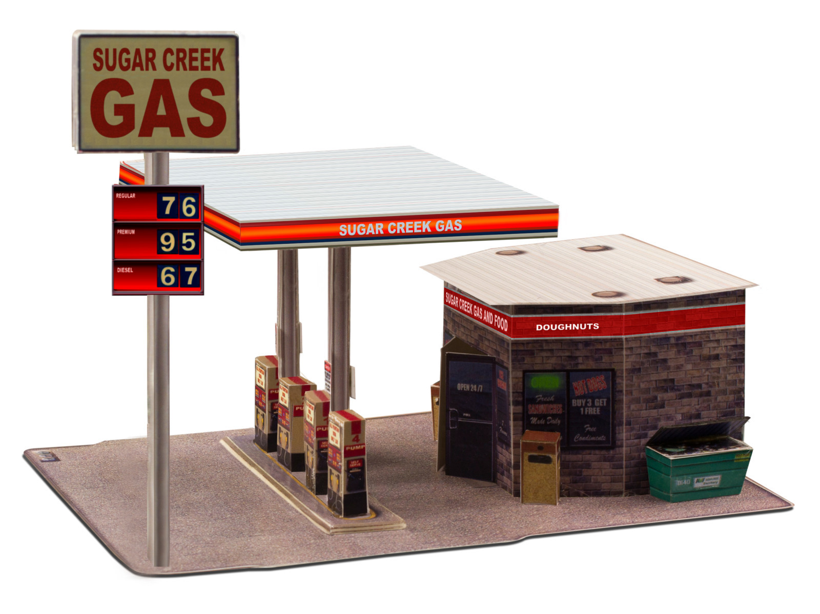 1:87 Train HO Scale "Gas Station & Fire Department" Model Building Kit ...