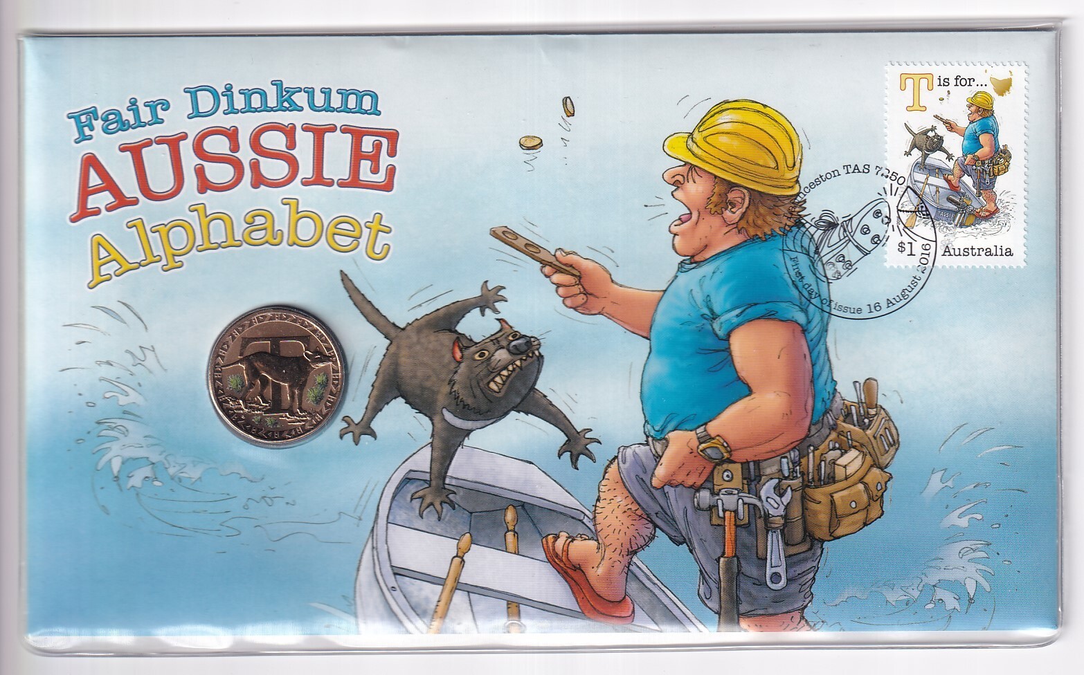 AUSTRALIAN PNC COVER: 2016 $1 FAIR DINKUM AUSSIE ALPHABET COIN LETTER T ...