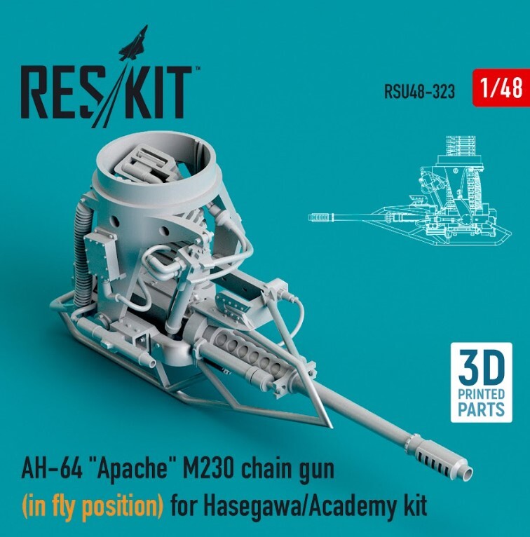 AH64 Apache M230 chain gun in fly Hasegawa/Academy kit 1/48 Reskit ...