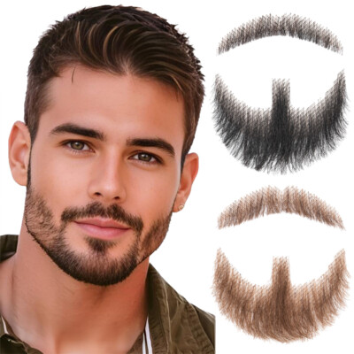 Men Fake Beard Realistic Mustache Full Hand Tied Goatee Facial Hair ...