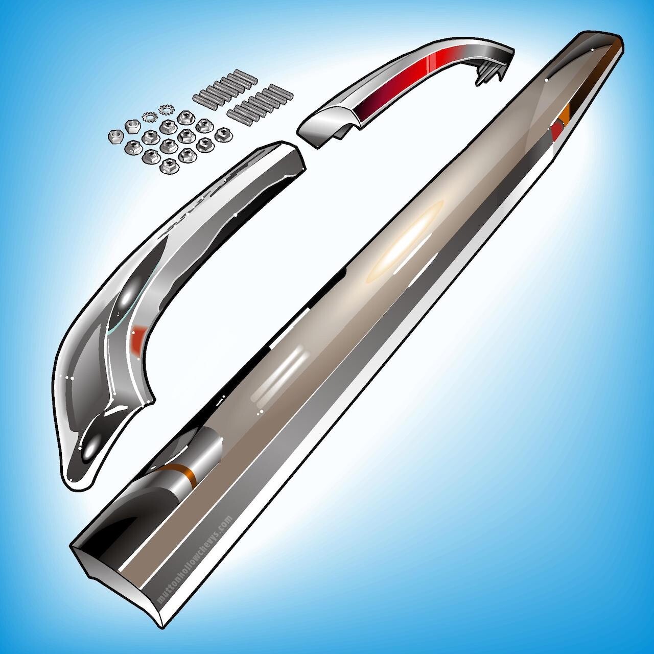 57 Chevy Hood Bar & Hood Bar Extensions Set 1957 Chevrolet New | eBay