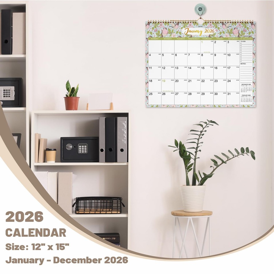 2026 Calendar - 2026 Wall Calendar, Jan 2026 - Dec 2026, 12" x 15 ...