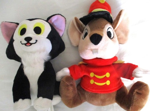 DISNEY 2 Plush Toys: 6" Figaro (Pinocchio) & 8" Timothy Q. Mouse (Dumbo ...