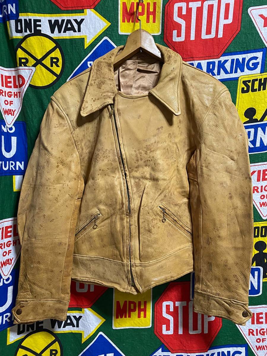 Deer Skin Double Riders Jacket 1940s Vintage U-shaped… - Gem