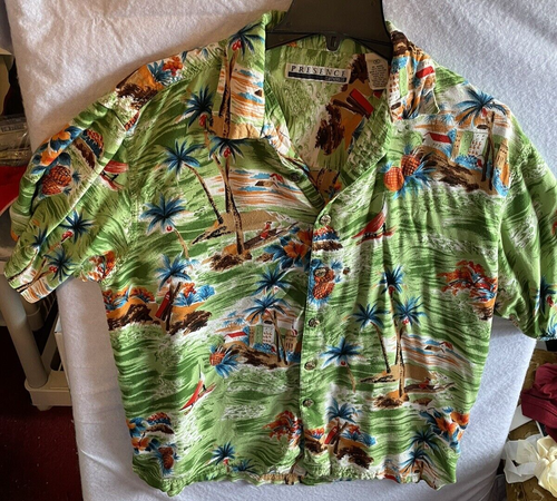 Presence Clothing CO Hawaiian Shirt Men SZ XLARGE Green Palm Trees ...