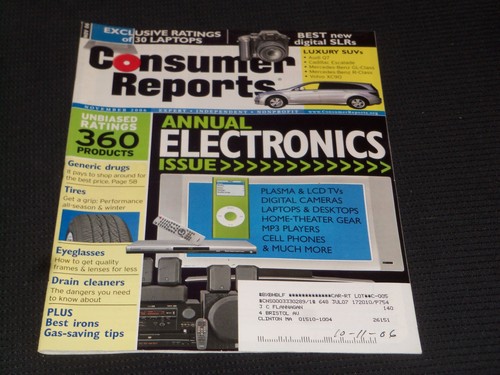 2006 NOVEMBER CONSUMER REPORTS MAGAZINE - ELECTRONICS ISSUE COVER - O ...