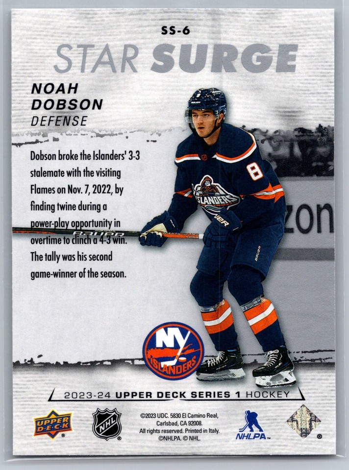 2023 Upper Deck Noah Dobson Star Surge #SS-6 New York Islanders | eBay