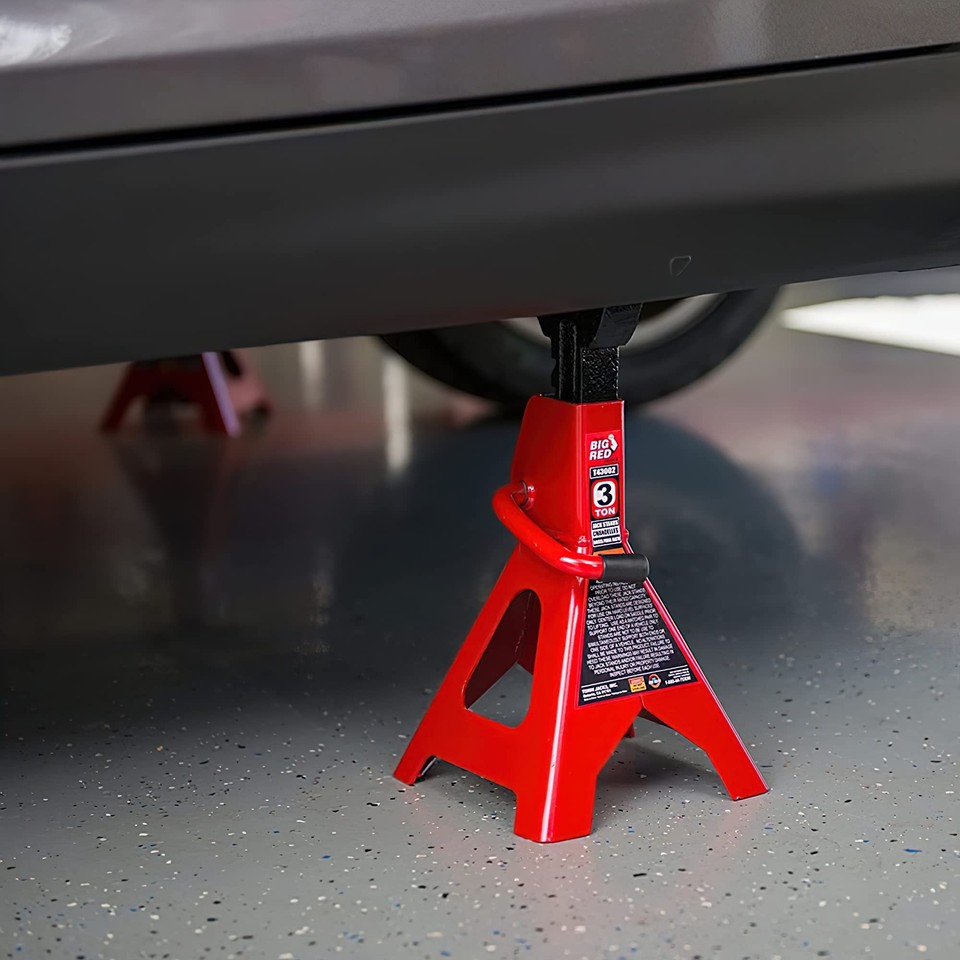 BIG RED 3Ton,1 Pair Heavy Duty Steel Jack Stands or Hydraulic Trolley ...