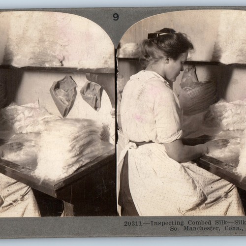 1914 Manchester, CT Silk Industry Woman Occupational Stereoview Real ...