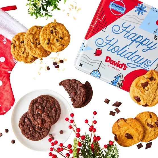 DAVIDS COOKIES CHOCOLATE CHIP DAVIDSCOOKIES CHRISTMAS XMAS HOLIDAY TIN ...