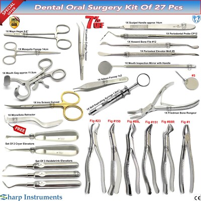 Dental Oral Surgery Instruments Kit 27 Pcs, For Dental Surgical Micro ...