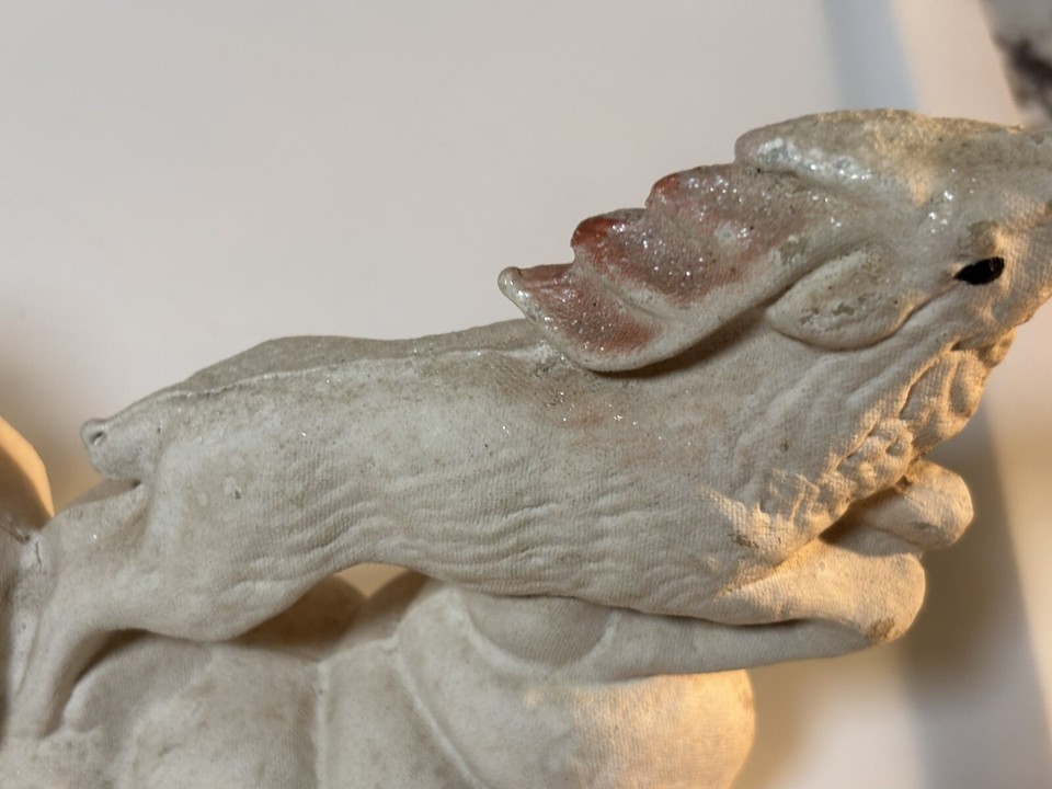 Rare PULP SANTA CLAUS SLEIGH FLYING REINDEER Vtg CHRISTMAS ANTIQUE ...