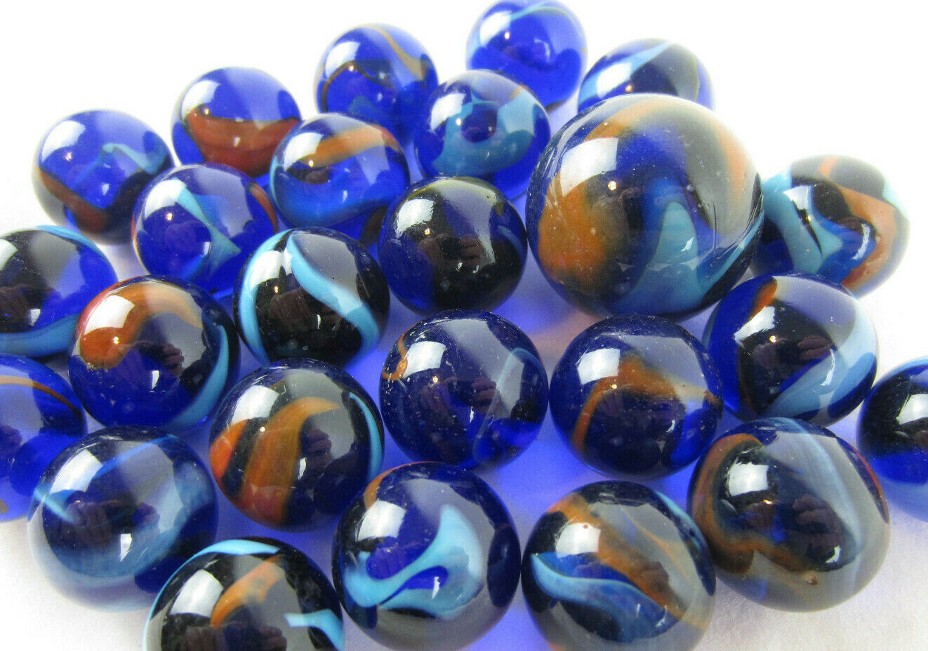 25 Glass Marbles DRAGONFLY Cobalt Blue/Red Transparent fish tank decor ...