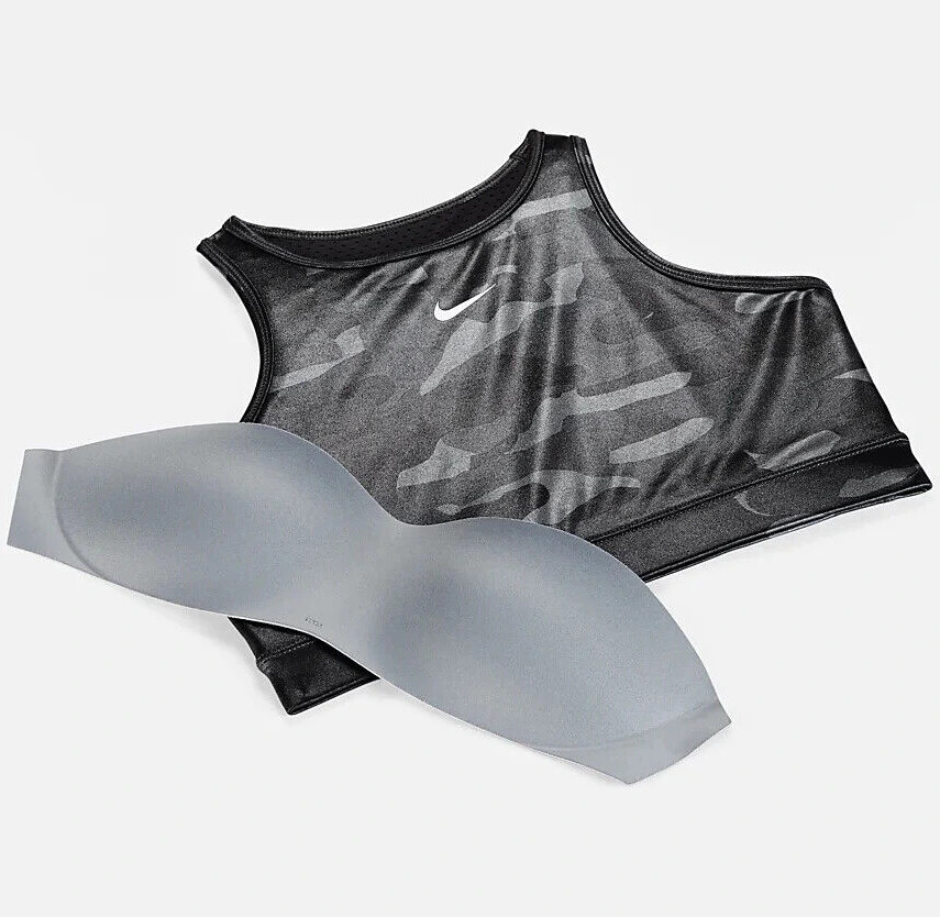 Nike Women' Iron Grey/Black Camo Swoosh MS 1-Piece Pad Bra DD1199-068 S ...