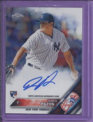 *2016 Topps Chrome Rookie Autograph JAMES PAZOS no.RA-JPA Yankees | eBay