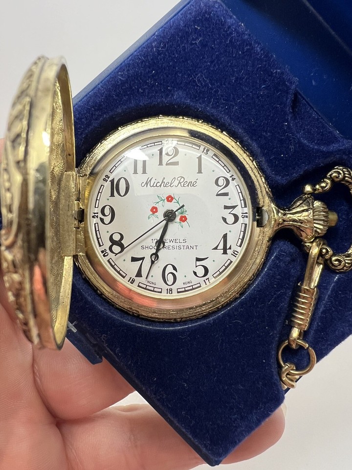 Vintage Michel Rene Wind Up 17 Jewel Pocket Watch W/ Train Scene Not ...