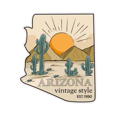 Arizona State Shape Vintage Cactus Sunset Desert Bumper Sticker Vinyl ...