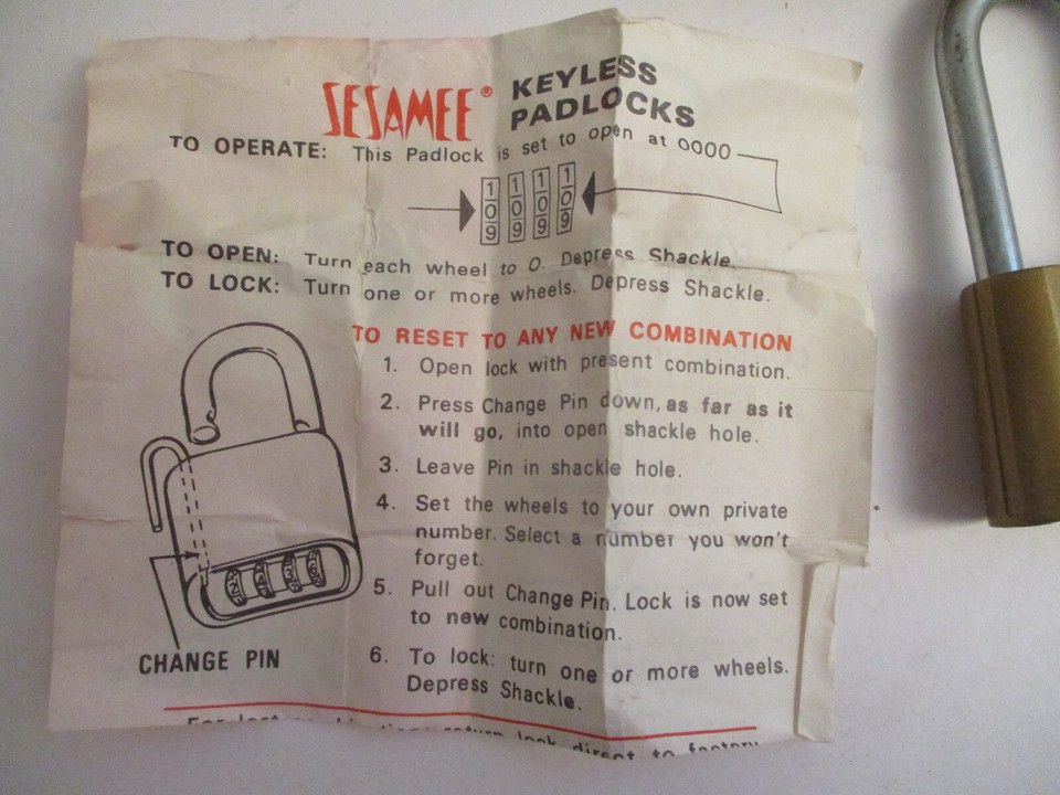 Vintage Corbin Sesamee Combination Lock Padlock 439 Gun Cabinet Made ...