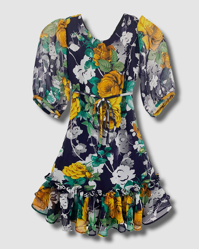 $240 Helena Kid's Girl's Blue Floral Chiffon Sheer Sleeve Dress Size 10 ...