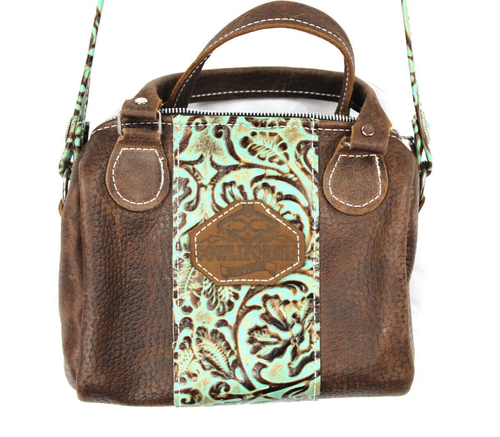 Cowlifornia Couture Turquoise & Brown Embossed Leather Handbag Purse ...