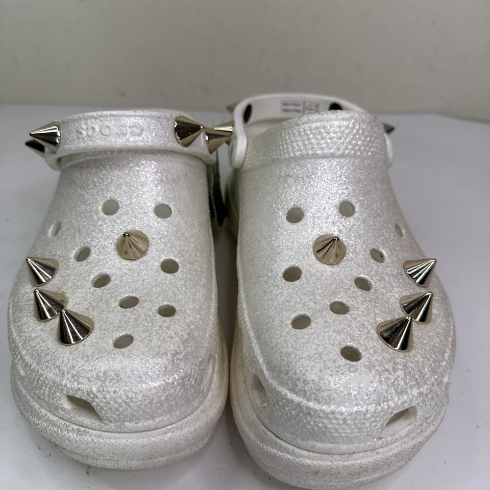 CROCS Women's 7 Classic Bae Glitter Stud Platform Clog White LIMITED ...