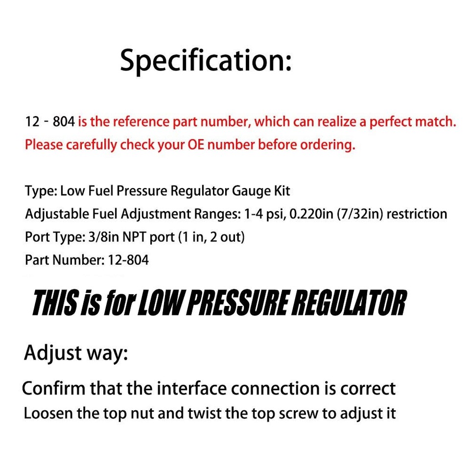 Low Fuel Pressure Regulator Gauge Kit For Carburetor Carb Quick Fuel 12 ...