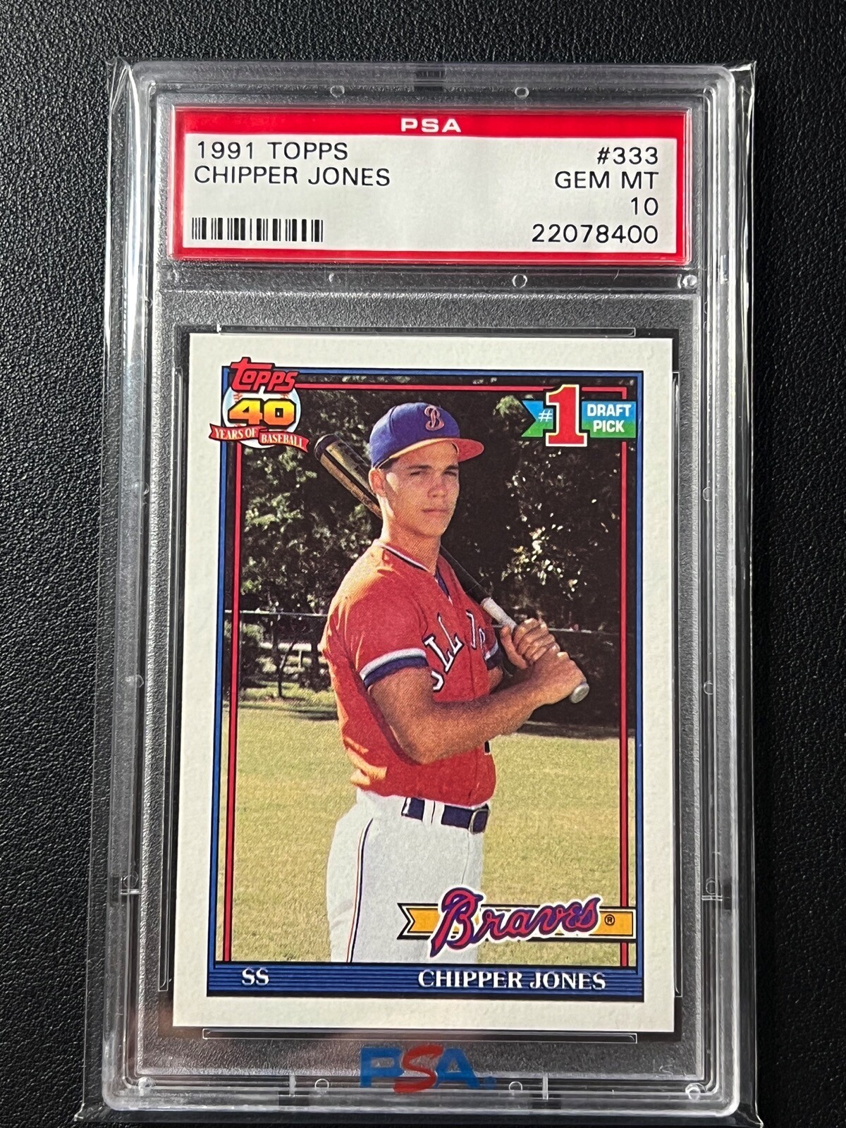 CHIPPER JONES PSA 10 1991 TOPPS BASEBALL #1 DRAFT PICK #333 ROOKIE CARD ...
