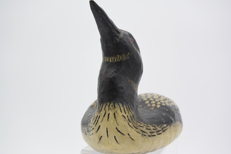 Vintage Loon Hand Carved Wood Figurine Statue Hand Painted Glass eyes ...
