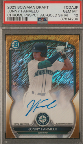 2023 Bowman Draft Chrome Prospects JONNY FARMELO Auto-Gold Shimmer 15/ ...