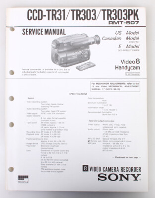Sony Video8 Handycam CCD-TR31/TR303/TR303PK Service Manual | eBay