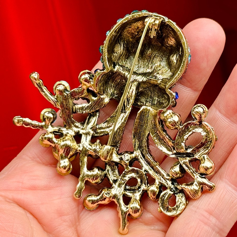 Large Octopus Brooch Green Octopus Pin Rhinestone Octopus Brooch | eBay