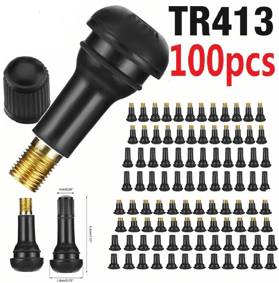 100pcs TR413 Snap-In Valve Stems – Tubeless Rubber Tire Valves for Car ...